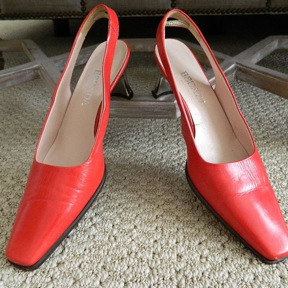 Escada | Shoes | Escada Red Leather Classic Sling Back Pumps Us 7 ...